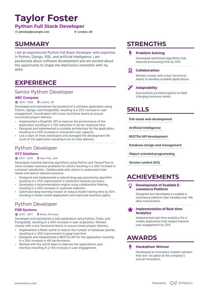 5 Python Full Stack Developer Resume Examples And Guide For 2023 8636